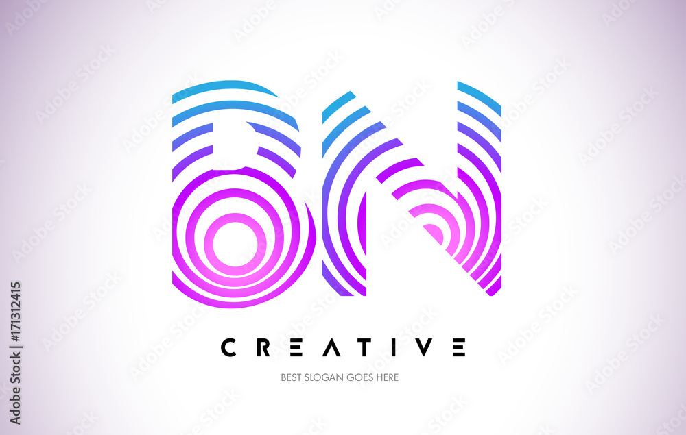 BN Lines Warp Logo Design. Letter Icon Made with Purple Circular Lines ...