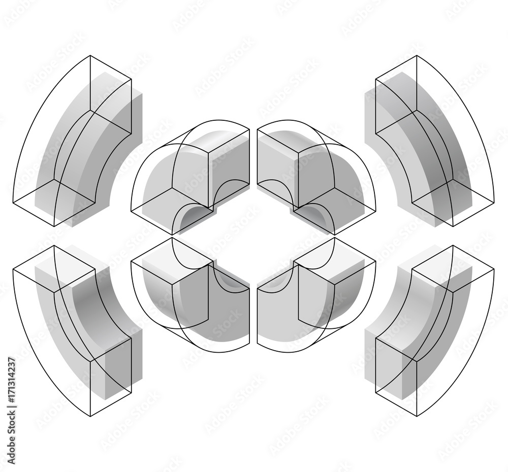 Arched shapes in isometric perspective, isolated on white background ...