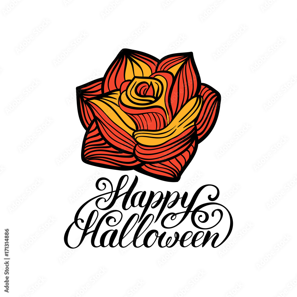 Rose vector illustration with Happy Halloween lettering for party ...