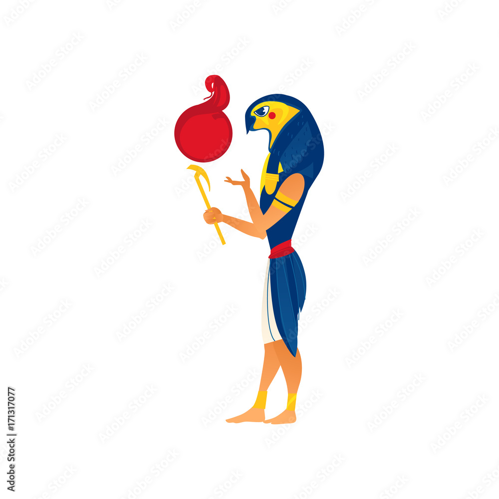 Ra, god of noon life in ancient Egypt religion, flat cartoon vector ...