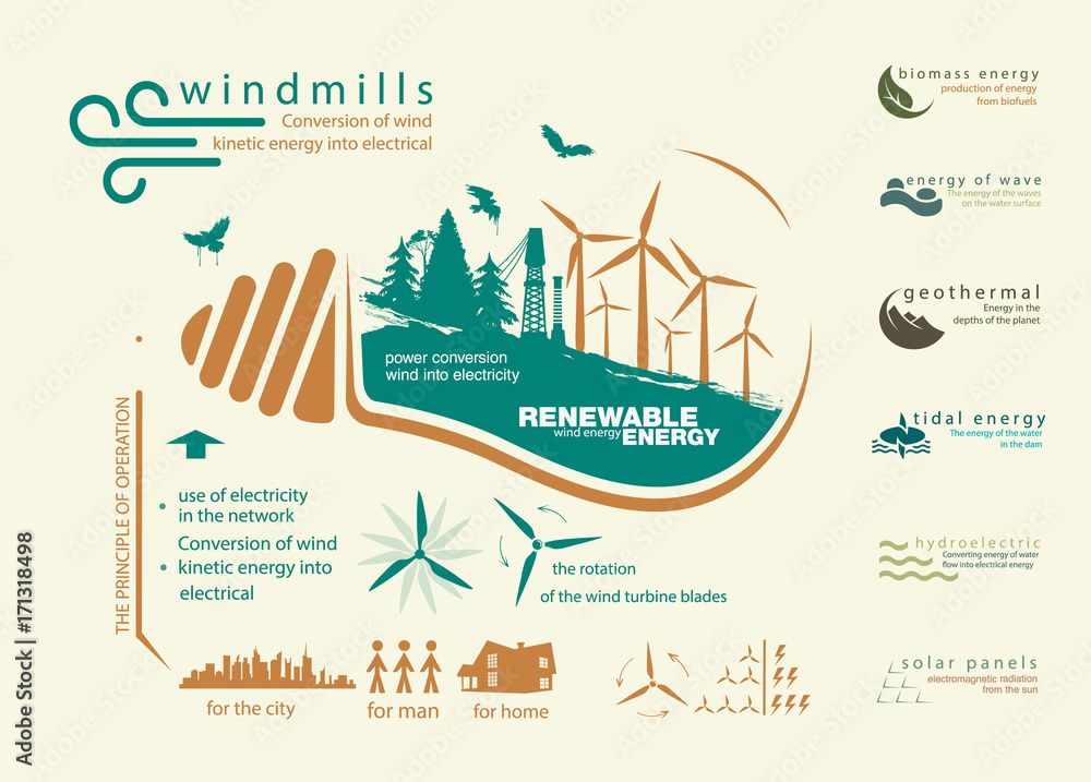 infographics renewable source of wind energy Stock Vector | Adobe Stock