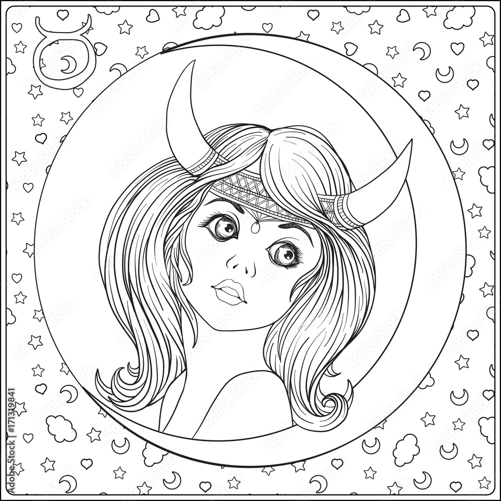 Taurus. A young beautiful girl In the form of one of the signs of the ...