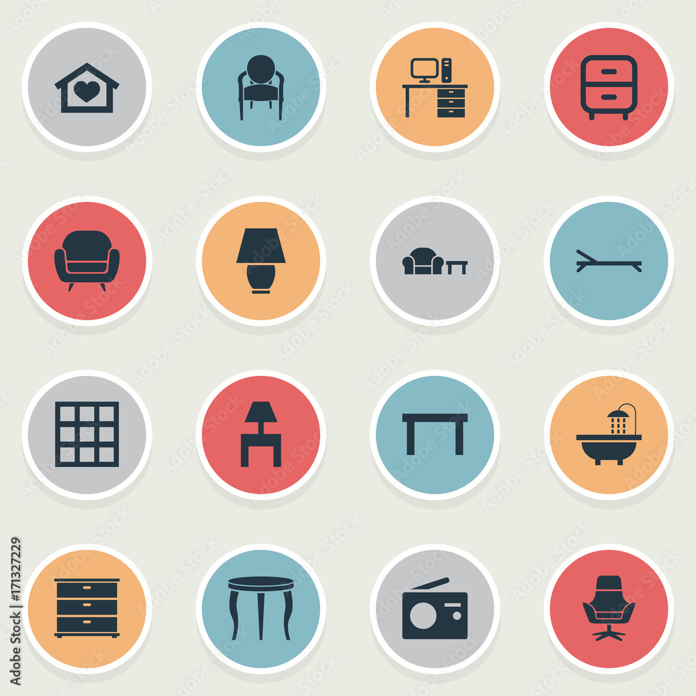 Vector Illustration Set Of Simple Furniture Icons. Elements Sunbathing ...