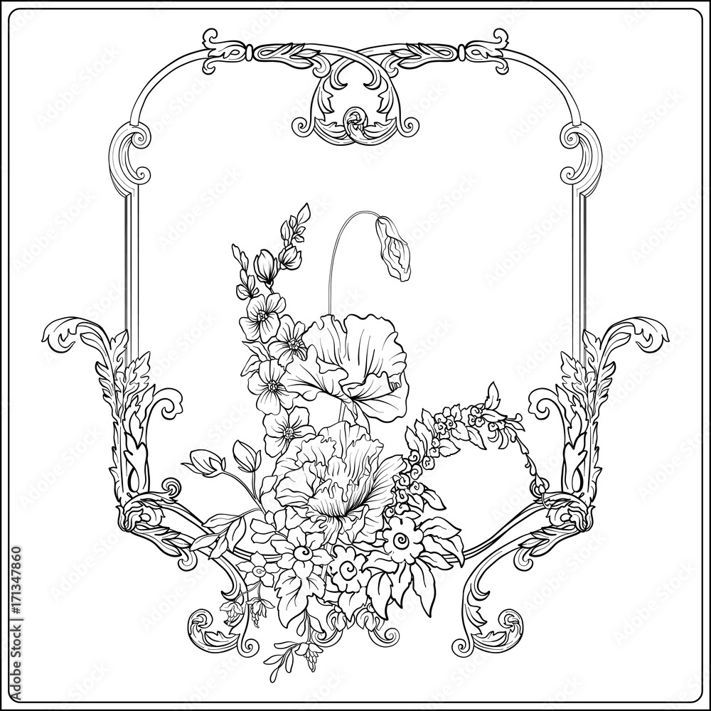 Summer flowers: poppy, daffodil, anemone, violet, in botanical style ...