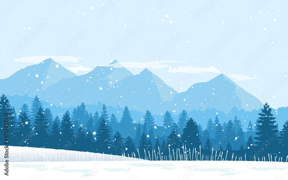 Beautiful winter flat landscape background. Winter landscape with ...