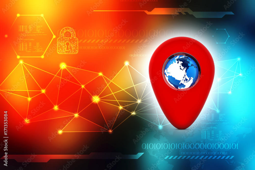 3d rendering Red map pointer with globe. navigation concept, Gps ...