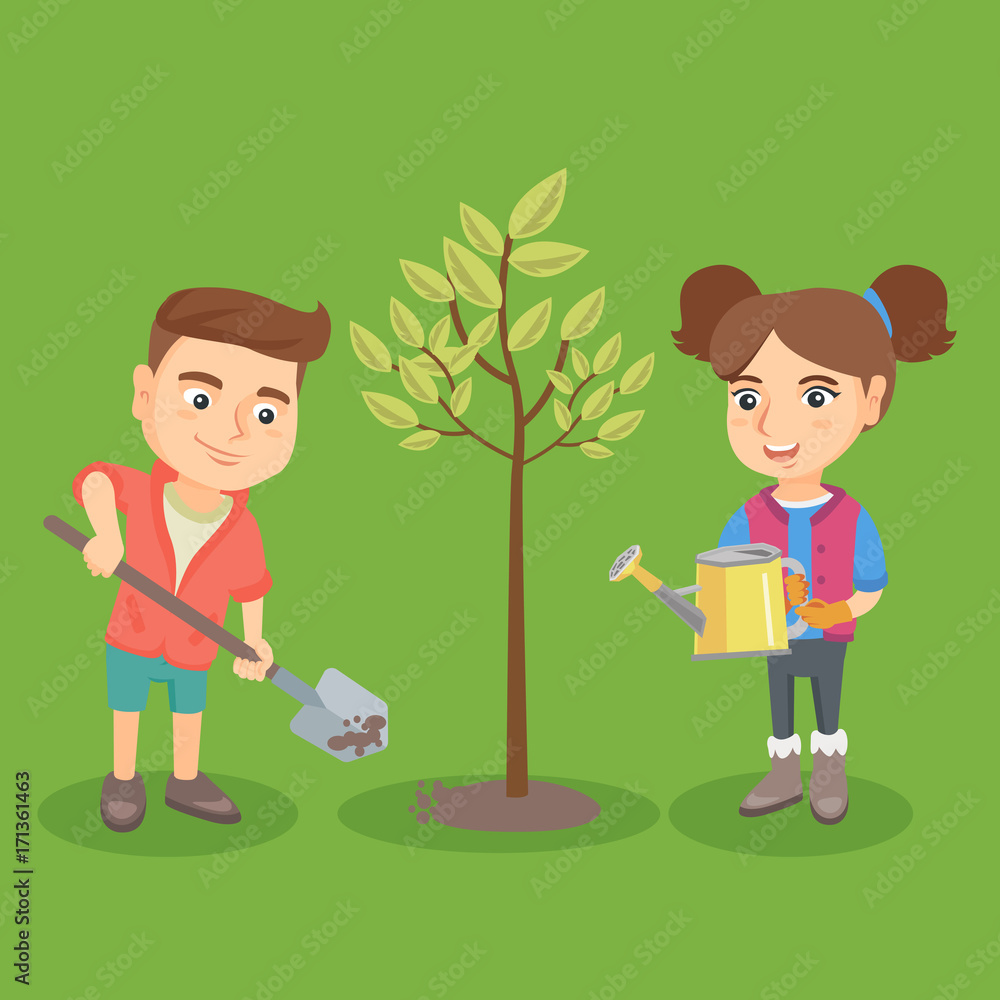 Children Planting Trees Drawing