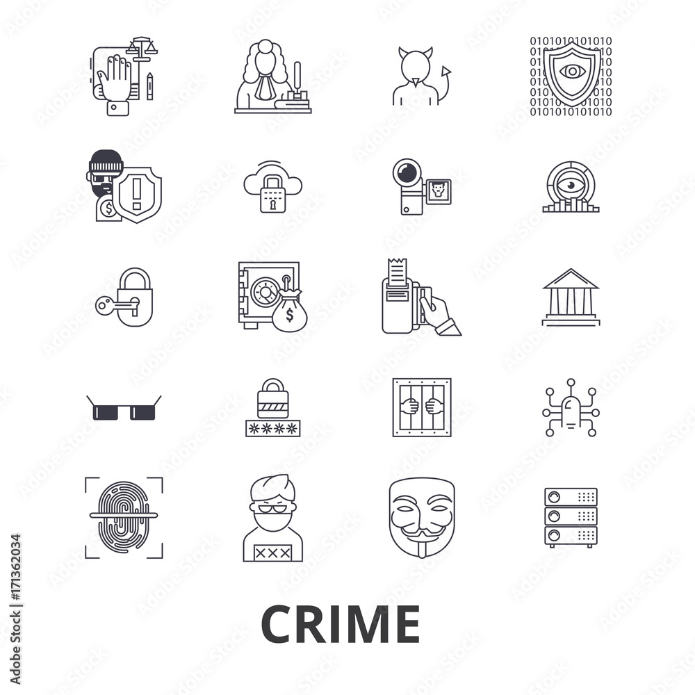 Crime, prison, law, security, police,legal,thief, justice line icons ...