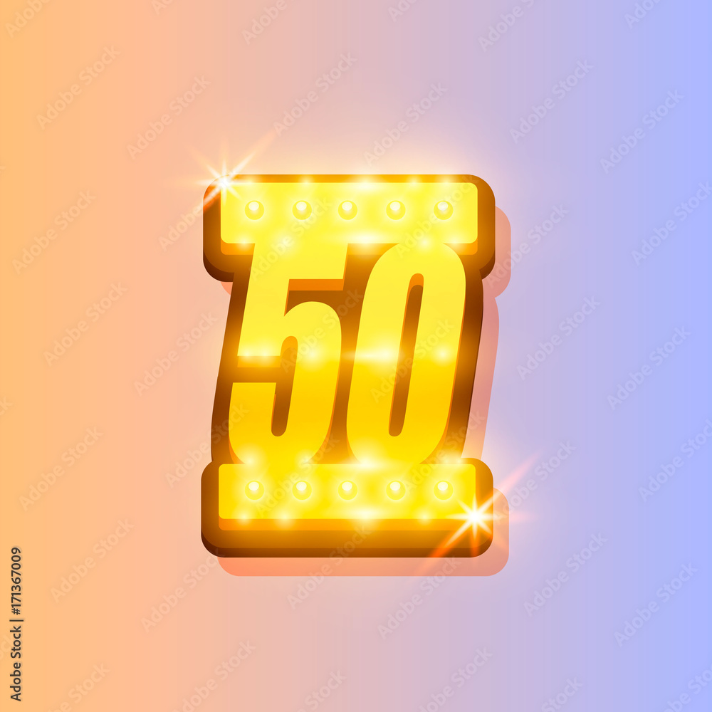 Award number 50 banner, gold object on the color background. Vector ...