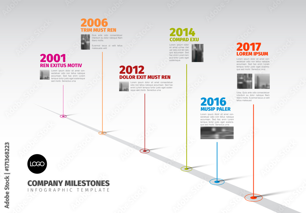 Colorful Diagonal Timeline Layout 3 Stock Template | Adobe Stock