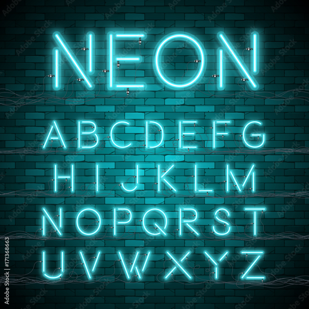 Realistic neon alphabet. Bright neon glowing font Stock Vector | Adobe ...