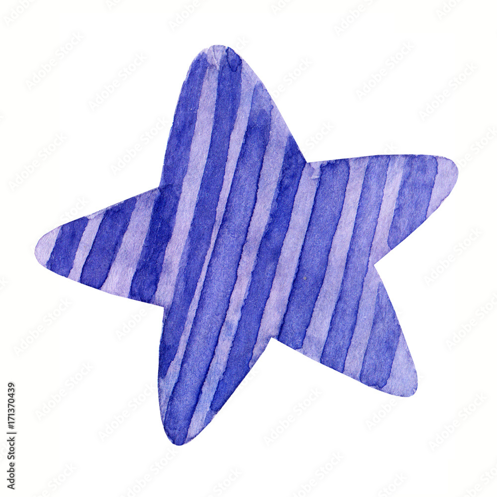 Hand drawn Halloween watercolor blue star in striped illustration ...
