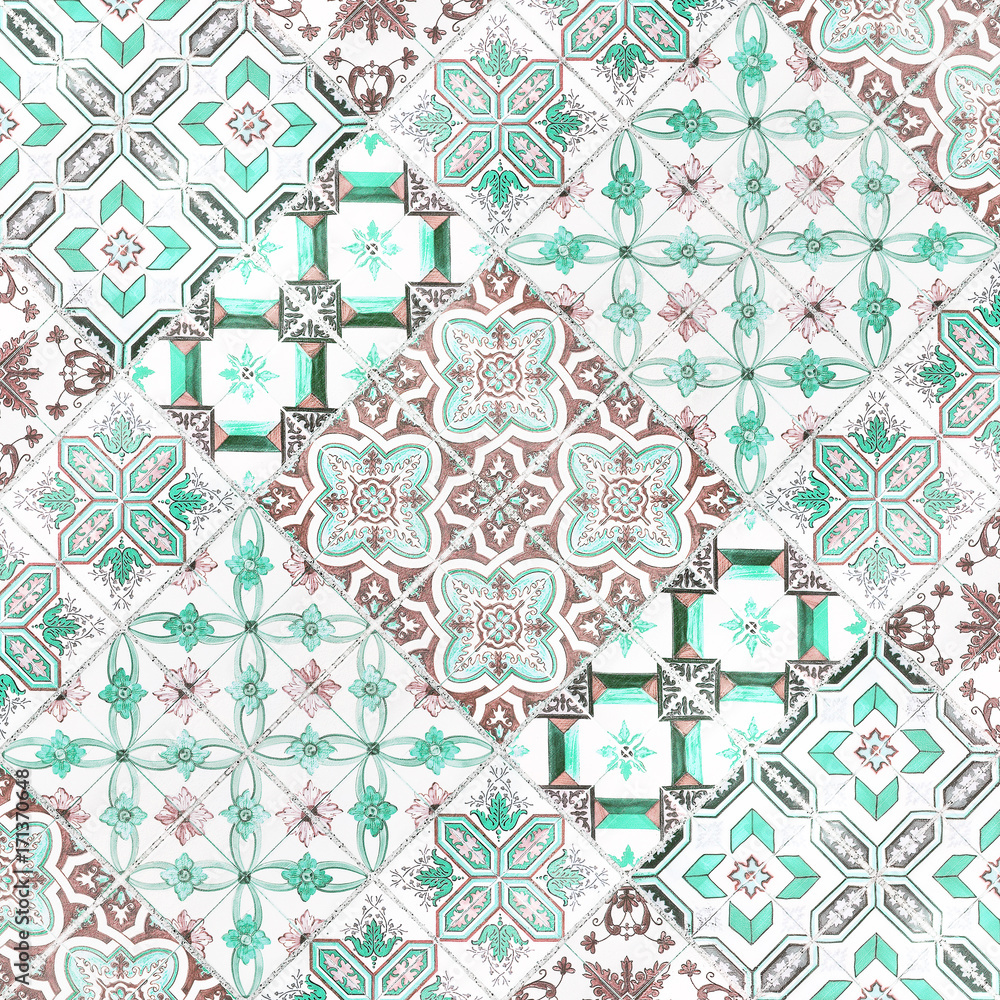 Beautiful old ceramic tiles patterns in the park public. Stock Photo ...