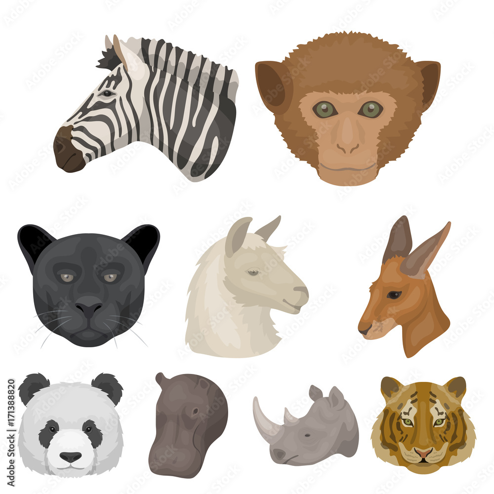 A set of icons of wild animals. Predatory and peaceful wild animals ...