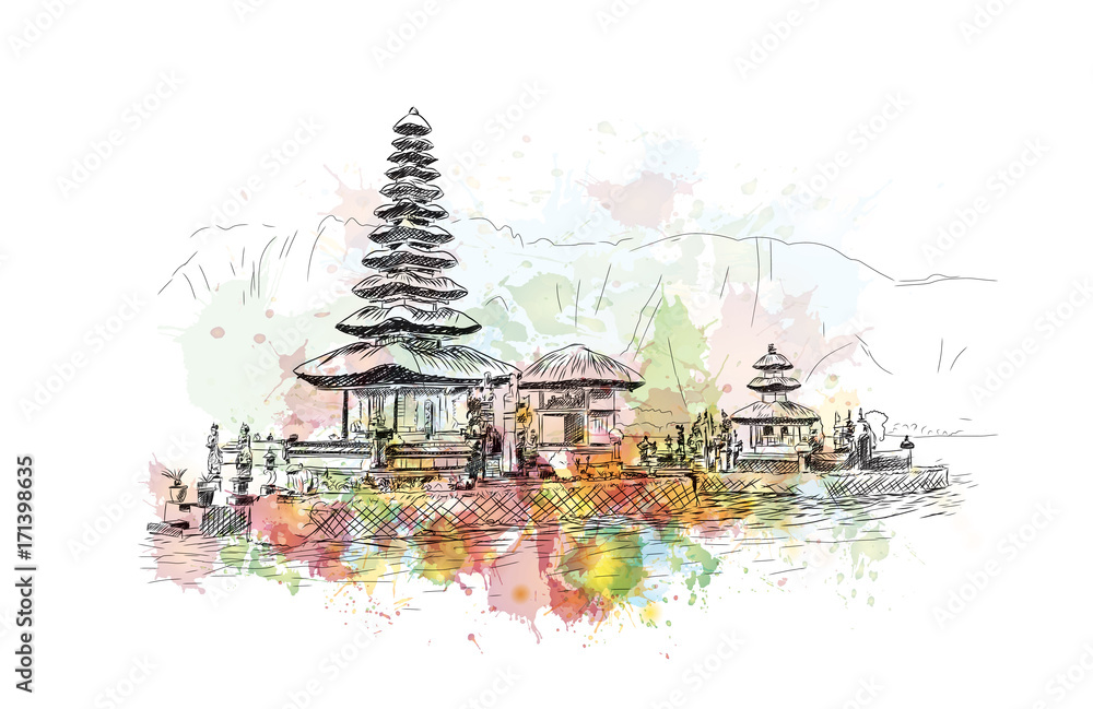 Watercolor sketch of Bali Indonesia in vector illustration. Stock ...