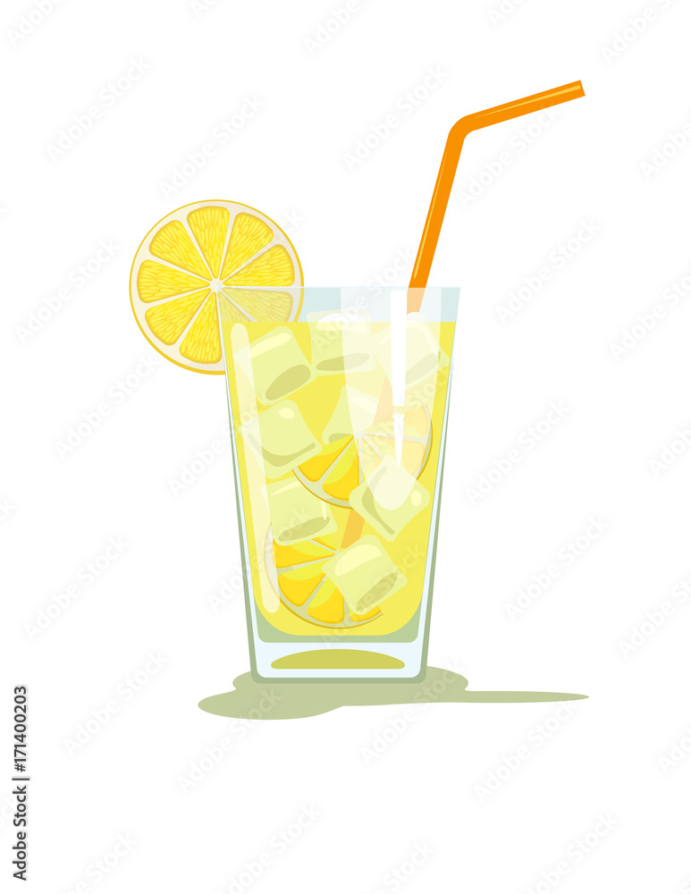 Glass of lemonade. Glass of lemon cocktail with straw. Vector ...