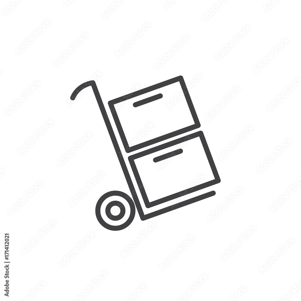 Trolley carrying boxes line icon, outline vector sign, linear style ...