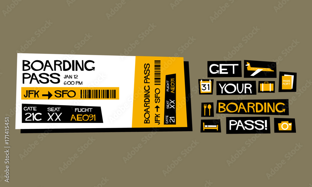 Get Your Boarding Pass! (Flat Style Vector Illustration Quote Poster ...