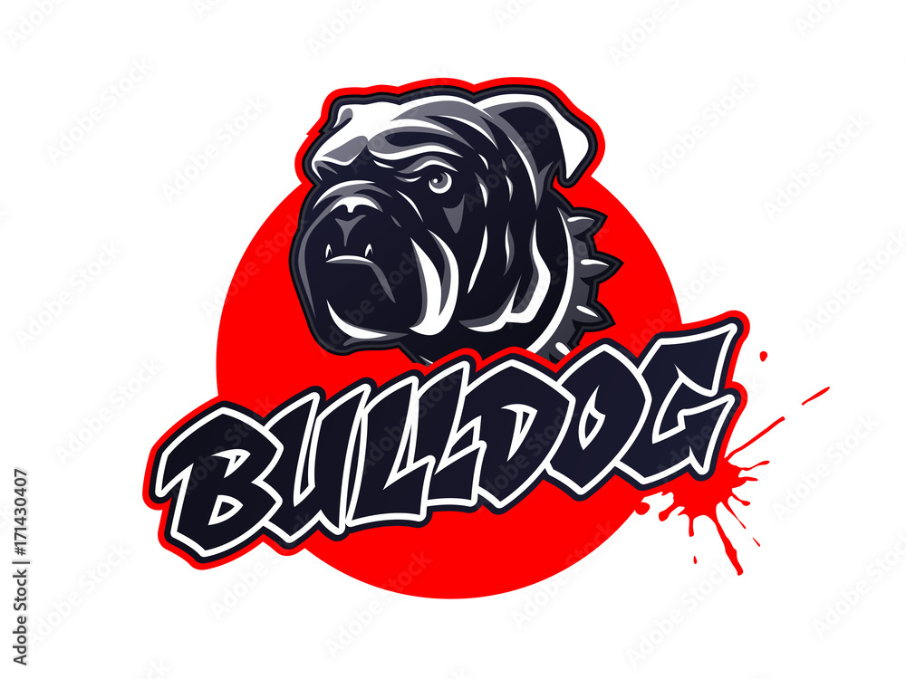 Bulldog head logo, emblem on dark background. Vector illustration ...