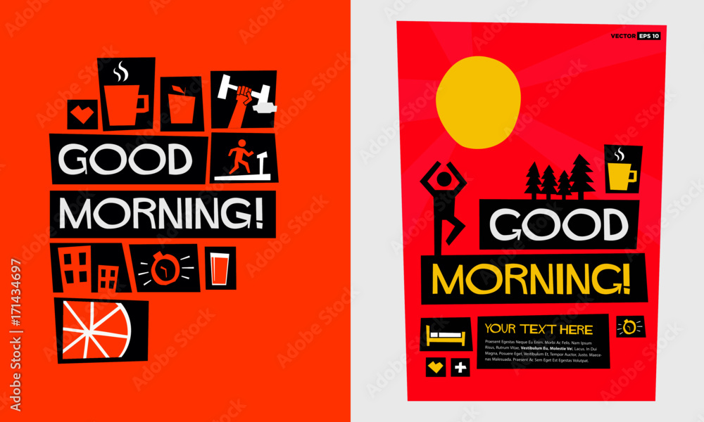 Good Morning! (Flat Style Vector Illustration Sunrise Poster Design ...