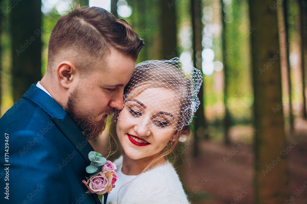 wedding copule. Beautiful bride and groom. Just merried. Close up ...