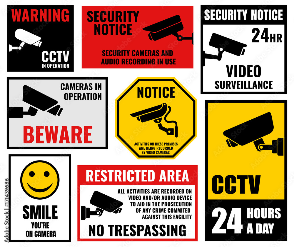 security camera sticker, video surveillance symbols, cctv icons Stock ...