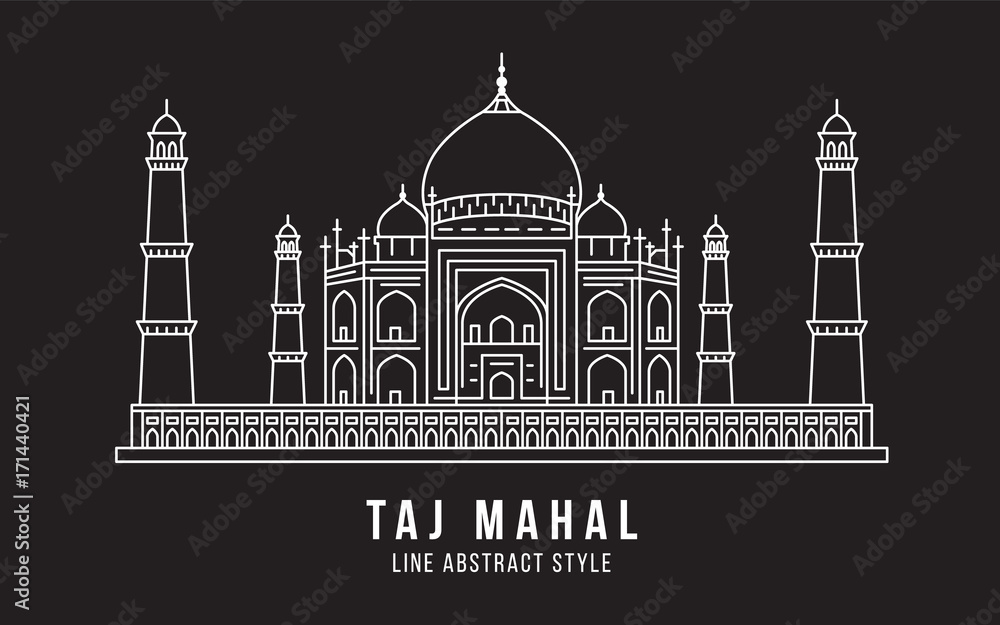 Landmark Building Line art Vector Illustration design - Taj Mahal india ...