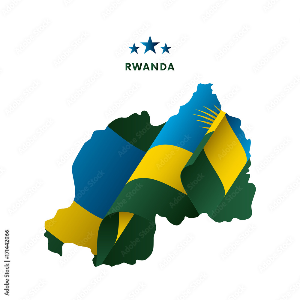 Rwanda map with waving flag. Vector illustration. Stock Vector | Adobe ...