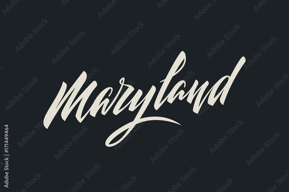 Maryland City USA State Word Logo Name Hand Painted Brush Lettering ...