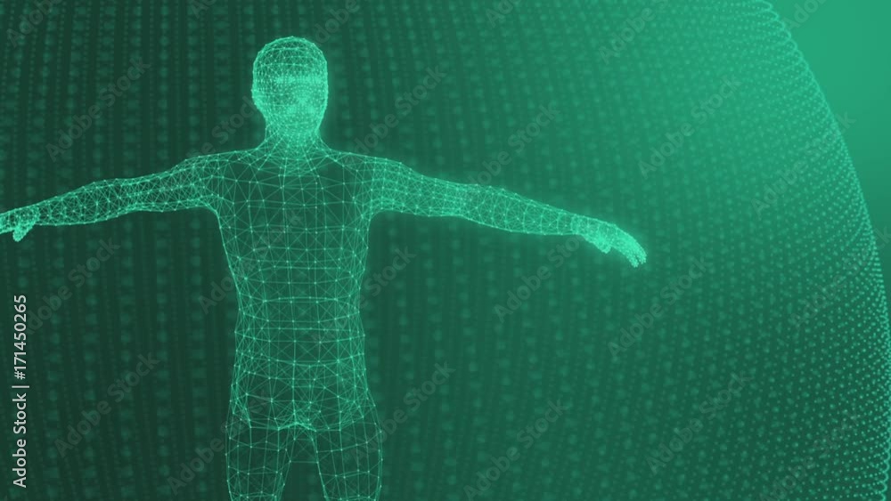 3d model of man geometric model of luminous lines green Stock Video ...