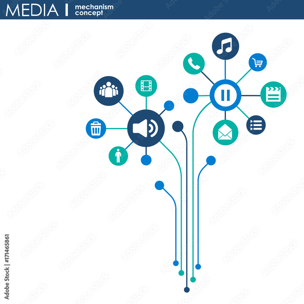Media mechanism concept. Growth abstract background with integrated ...