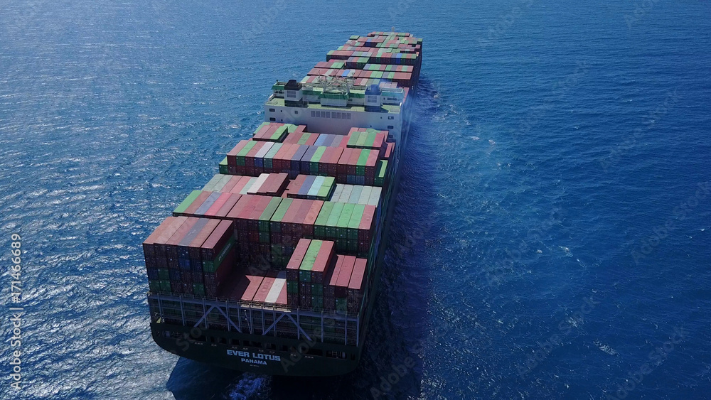 LARGE container ship fully loaded with containers and cargo - aerial 4k ...