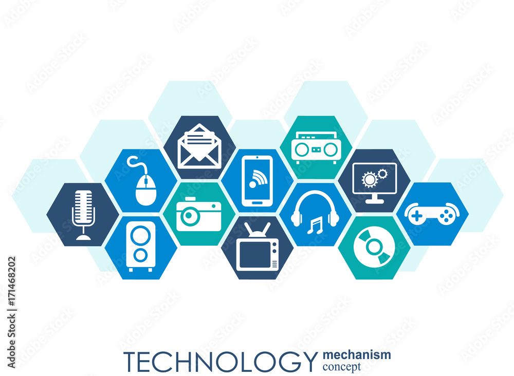 Technology mechanism concept. Abstract background with integrated gears ...