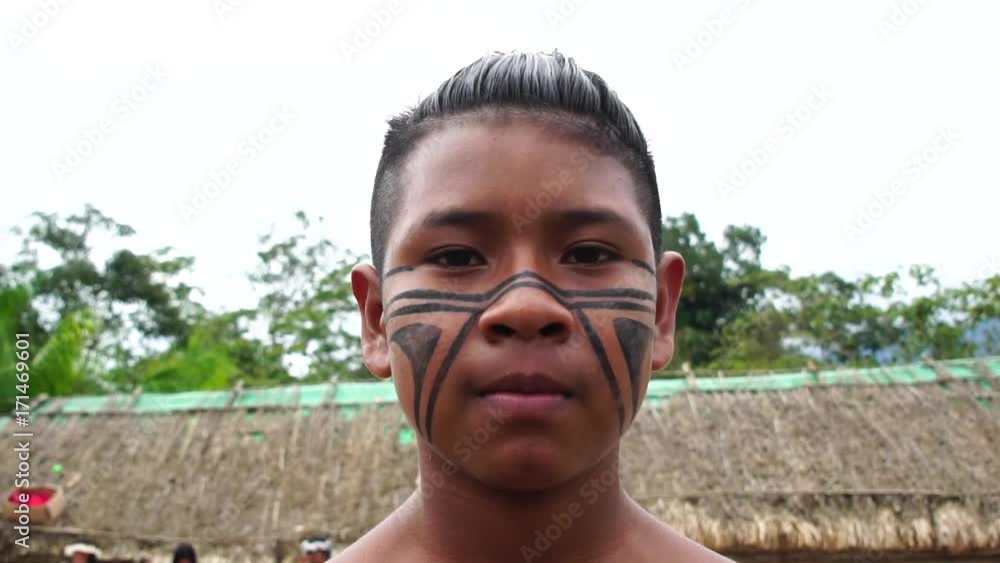 Native Brazilian Boy on a indigenous Tupi Guarani Tribe in Brazil Stock ...