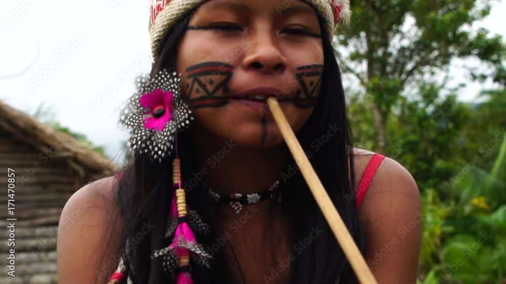 Stockvideon Indigenous Woman Smoking Pipes in a Tupi Guarani Tribe ...