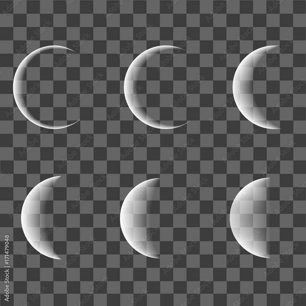 Poster Different phases of moon on transparent background. Vector ...