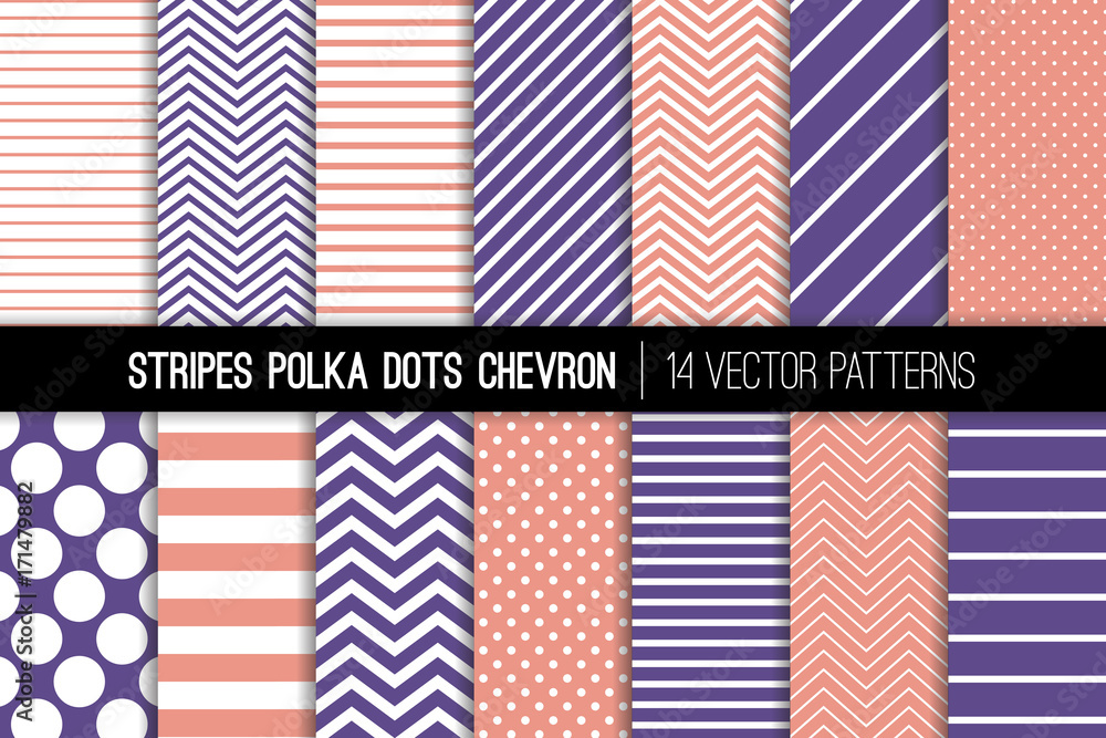 Polka Dot, Chevron and Diagonal and Horizontal Stripes Vector Patterns ...