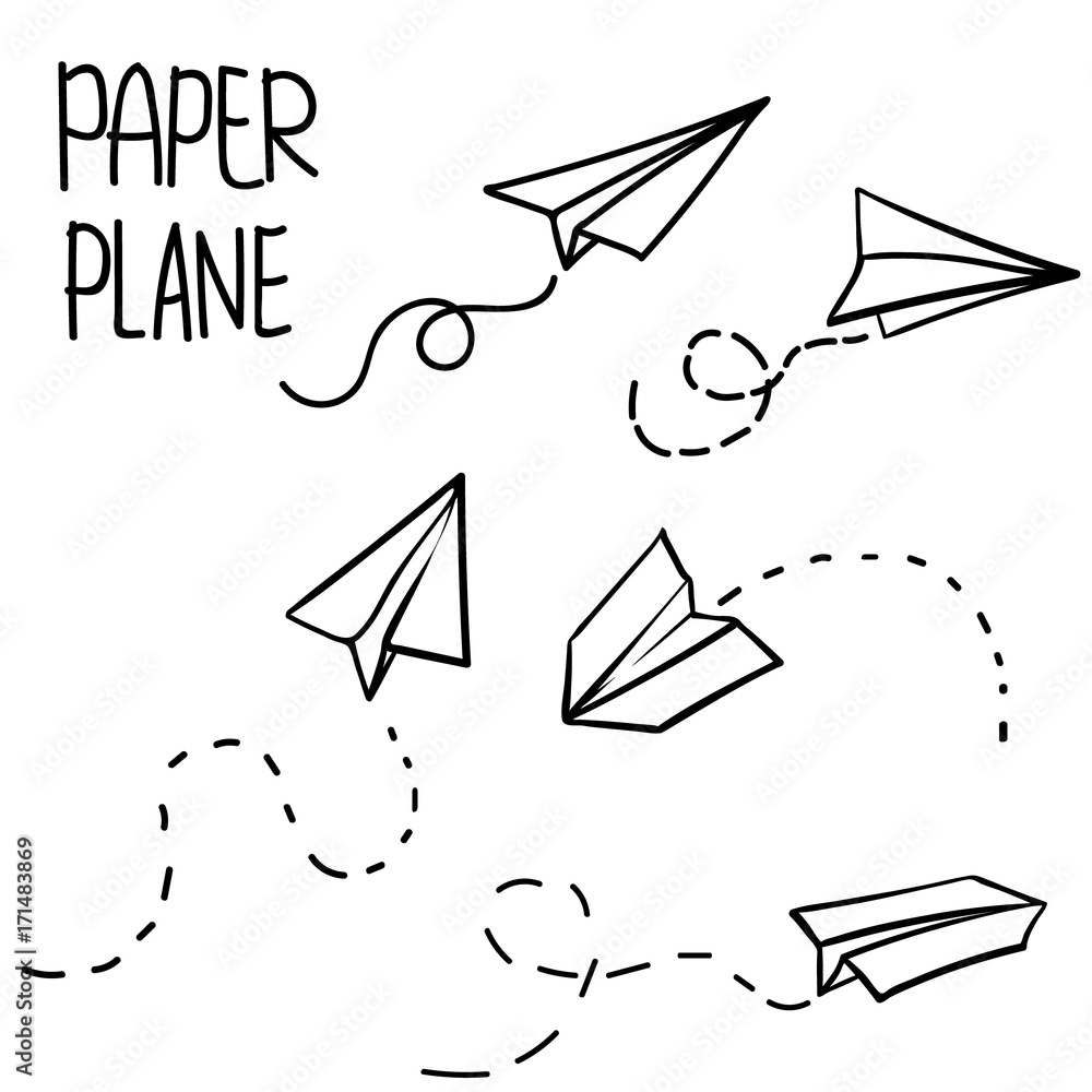 Vector paper airplane. Travel, route symbol. Set of vector illustration ...