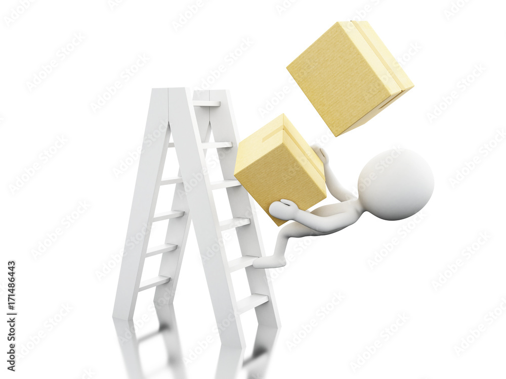 3d White people falling off a ladder with boxes Stock Illustration ...