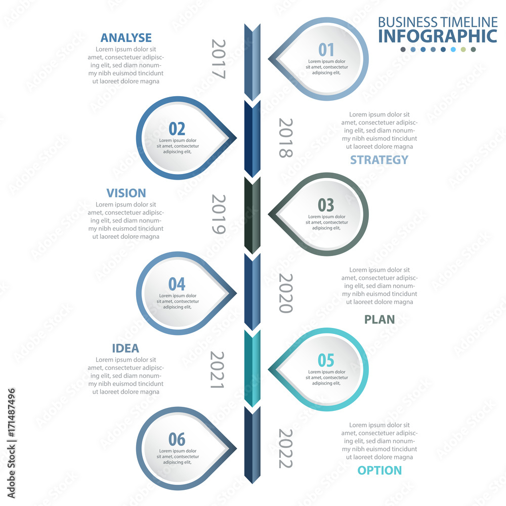 6 steps Business Infographics, strategy, timeline, design template ...