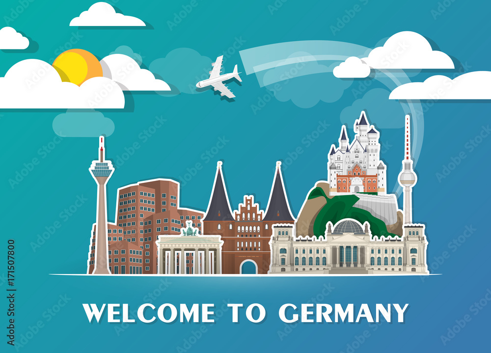 Germany Landmark Global Travel And Journey paper background. Vector ...
