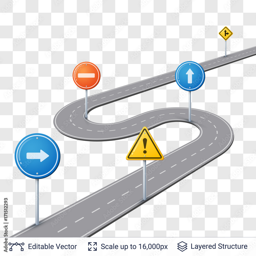 Road with traffic signs. Stock Vector | Adobe Stock