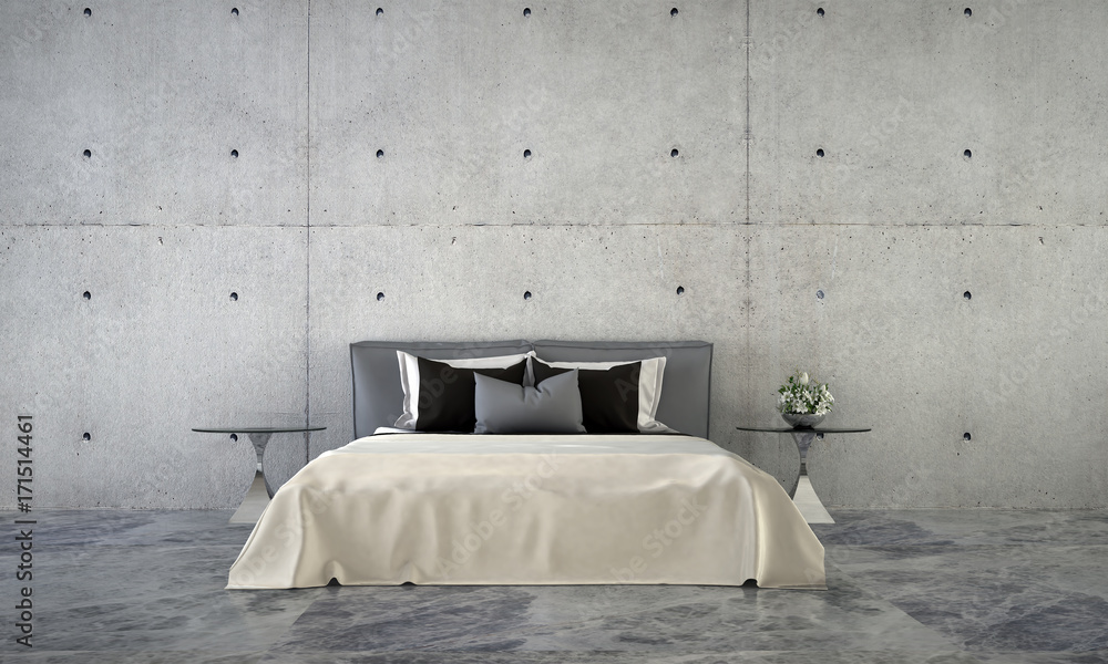 The bedroom interior design and concrete texture wall / 3D rendering ...