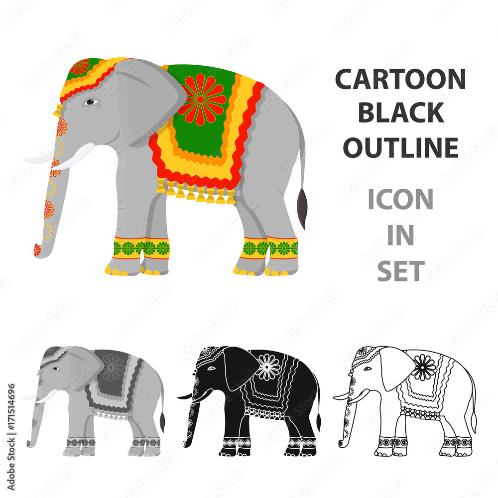 Indian elephant icon in cartoon style isolated on white background ...