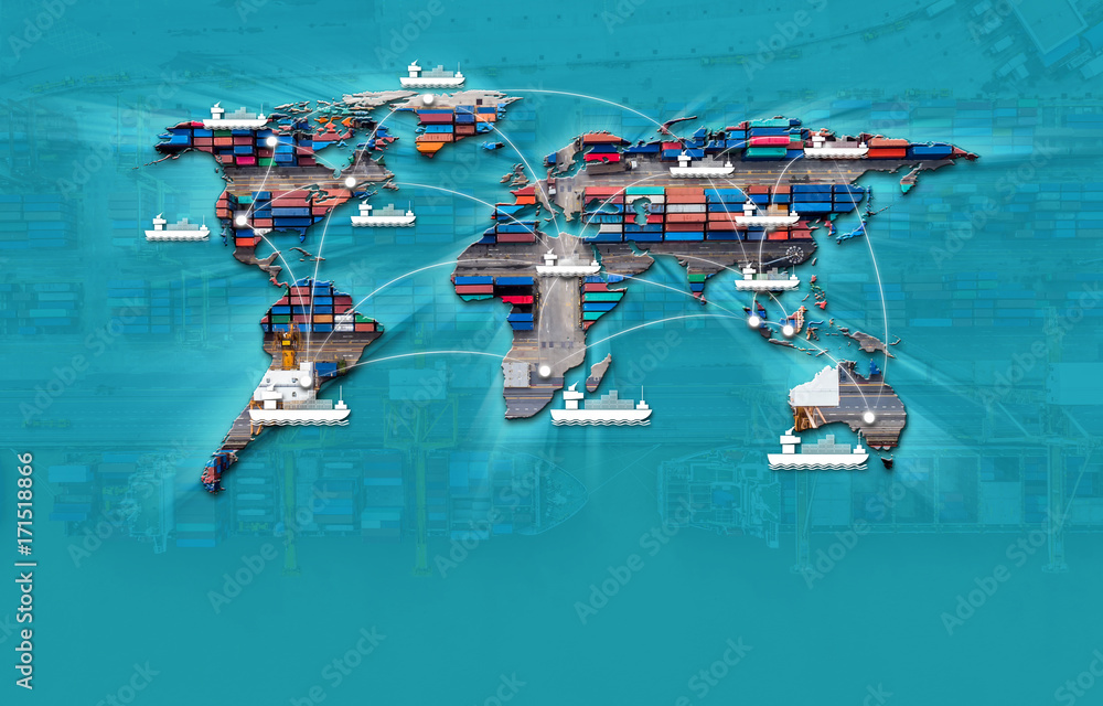 Container ship in import export and business logistic,By crane,Trade ...