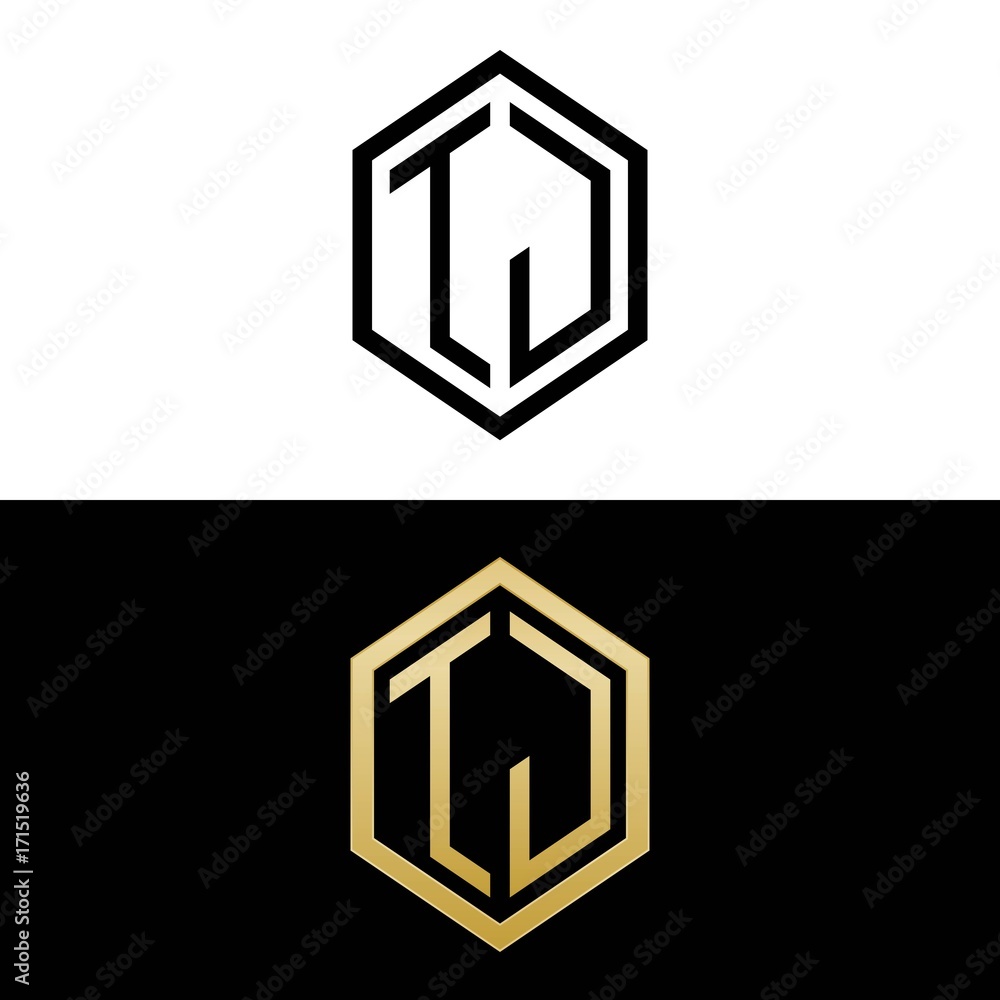 initial letters logo tj black and gold monogram hexagon shape vector ...