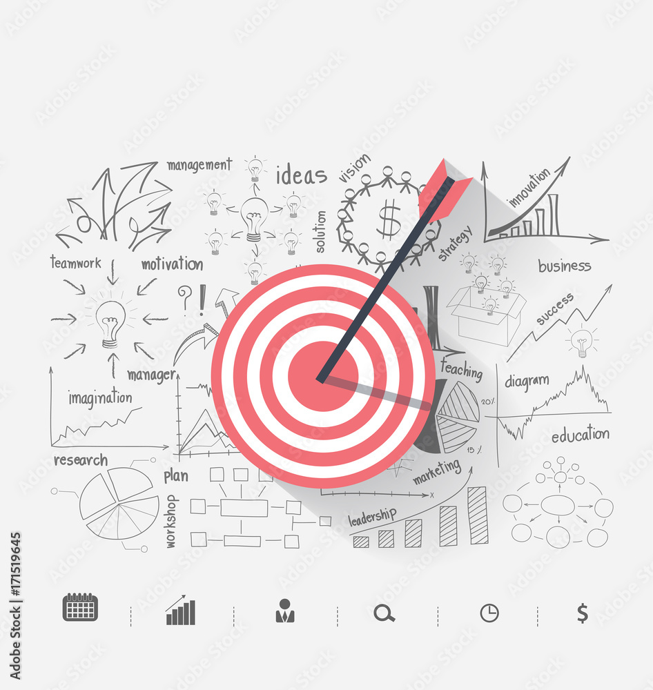 Business target marketing dart idea on creative thinking drawing charts ...