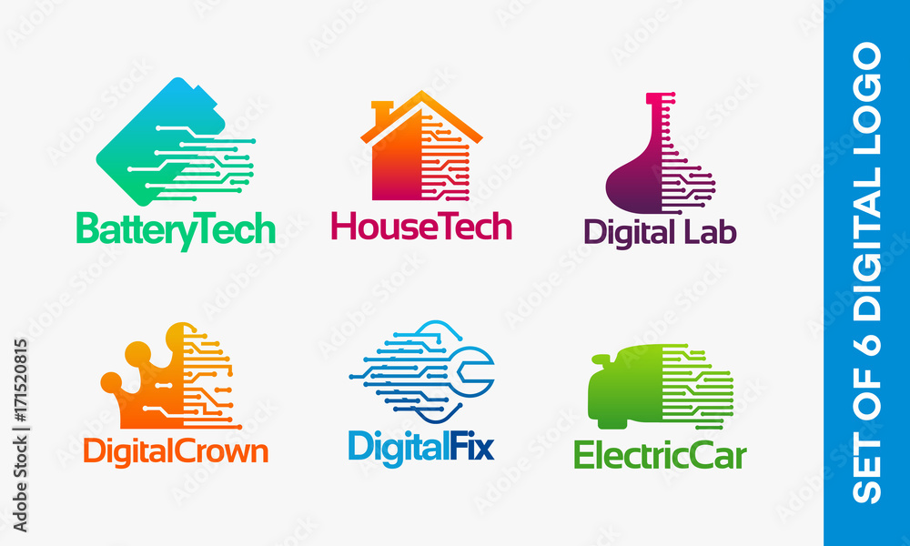 Set of Digital logo template, Set of Technology logo designs vector ...