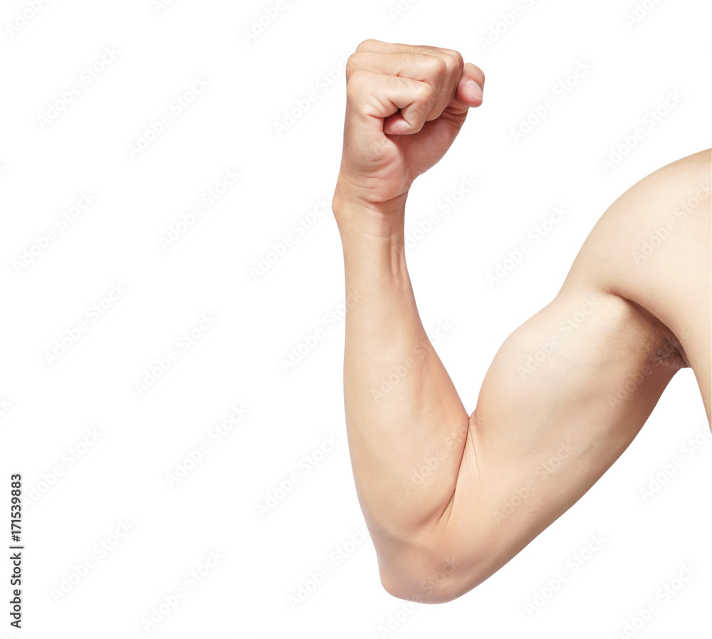 Strong arm man muscle isolated on white background with clipping path ...
