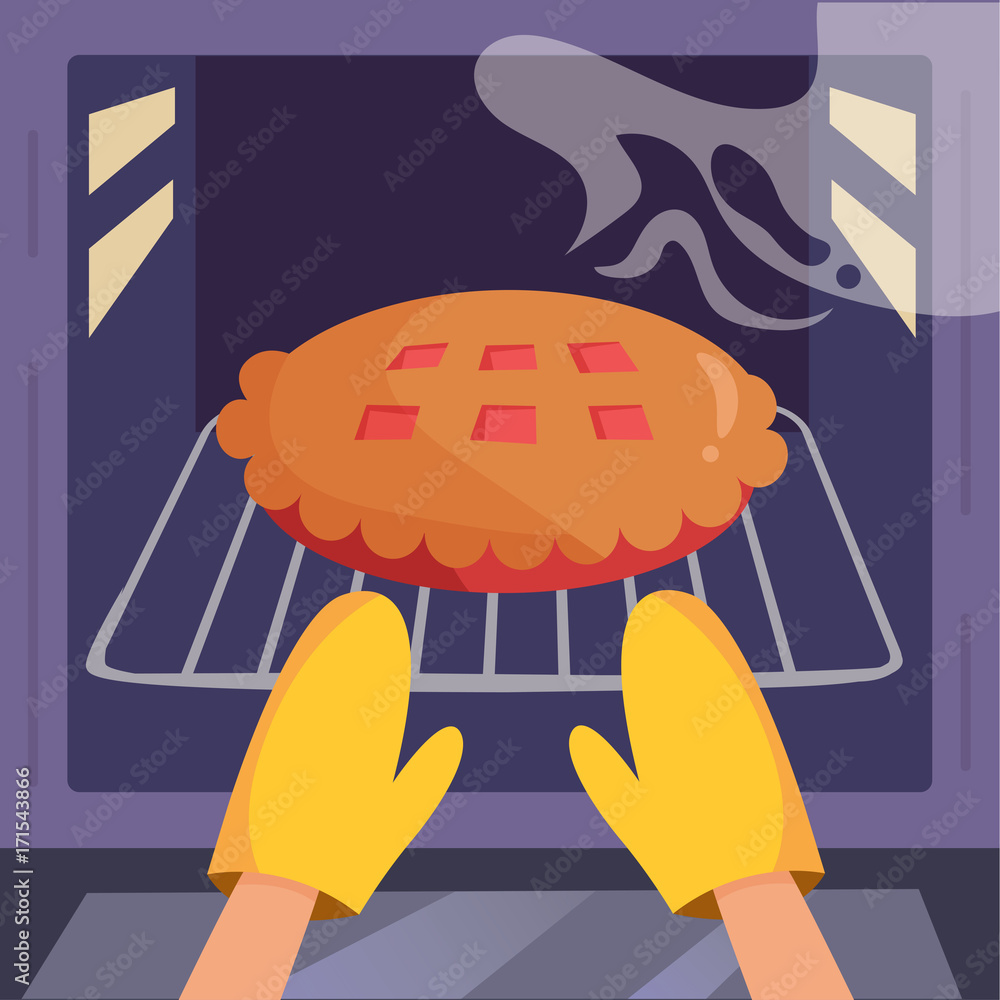 Pie in the oven. HVector. Cartoon. Stock Vector | Adobe Stock
